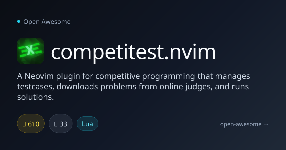 competitest.nvim — Neovim Competitive Programming | Open Awesome